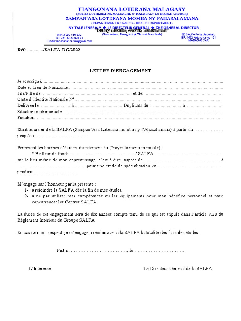 Modele Lettre D'engagement | PDF | Luthéranisme | Branches du christianisme