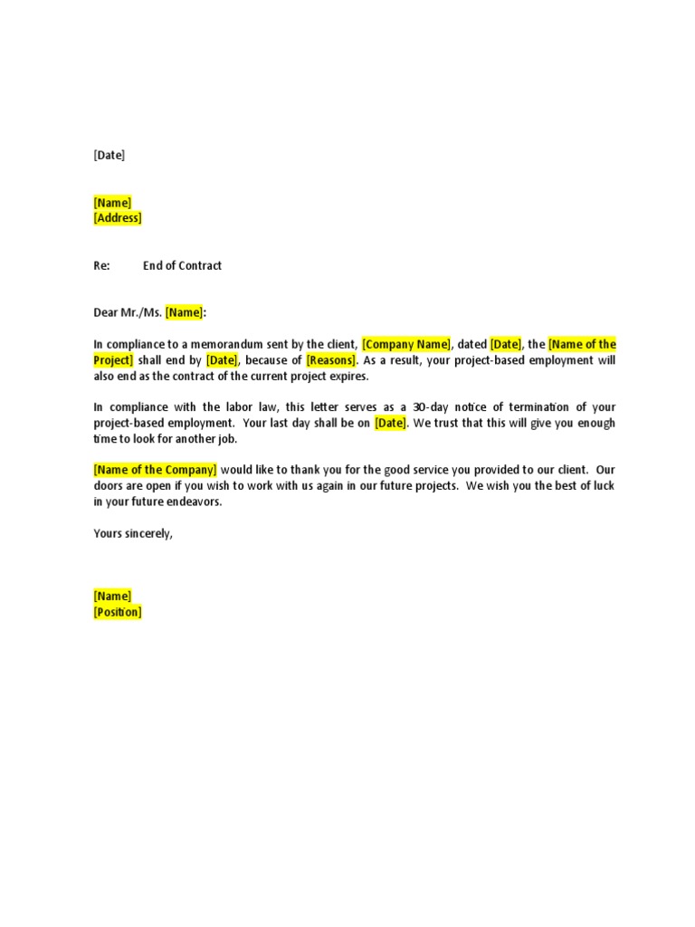 HR Template - End of Contract Notice | PDF