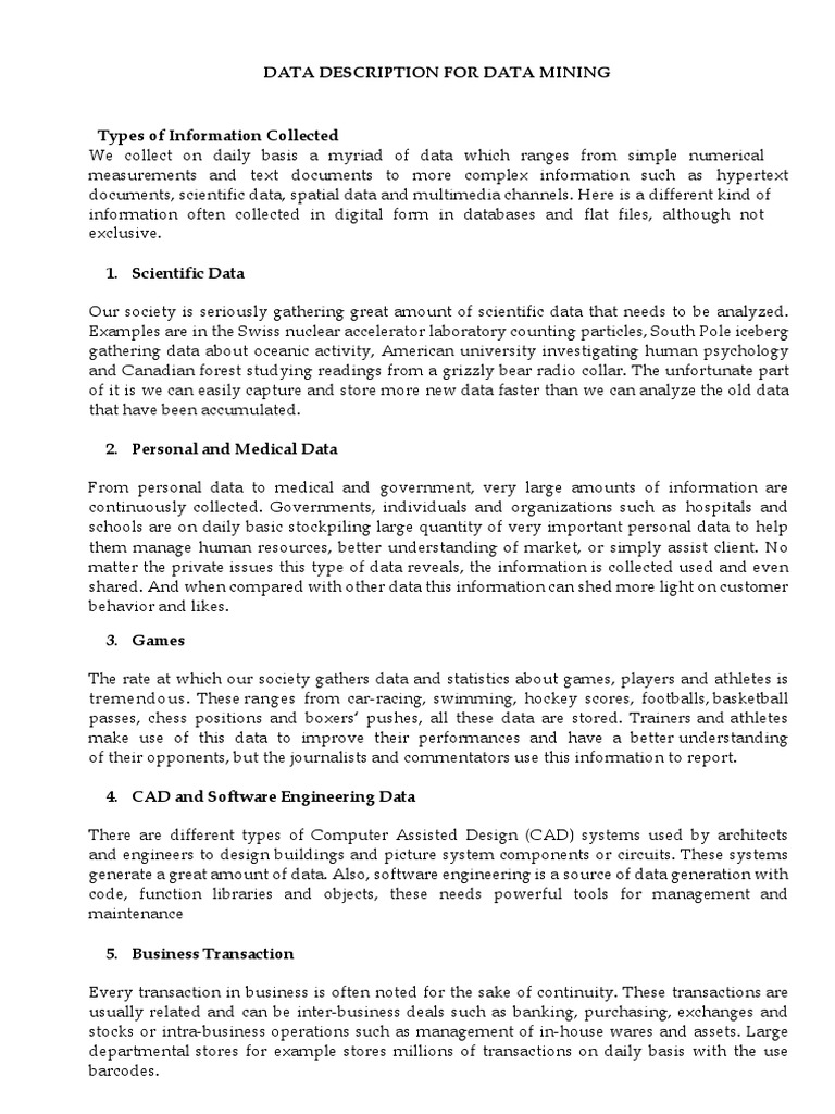 Data Description For Data Mining | PDF | Relational Model | Statistical ... Data Description For Data Mining | PDF | Relational Model | Statistical ...
