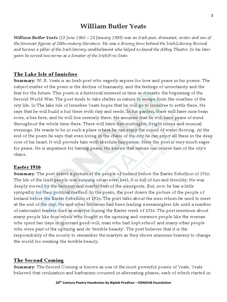 20th Century Poetry Handnotes (Broad & Summary) Hons. 4th Year National ...