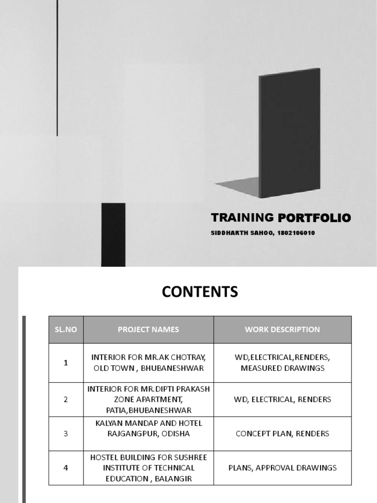 SIDDHARTH SAHOO 1802106010 Training Portfolio FINAL | PDF | Room | Bedroom