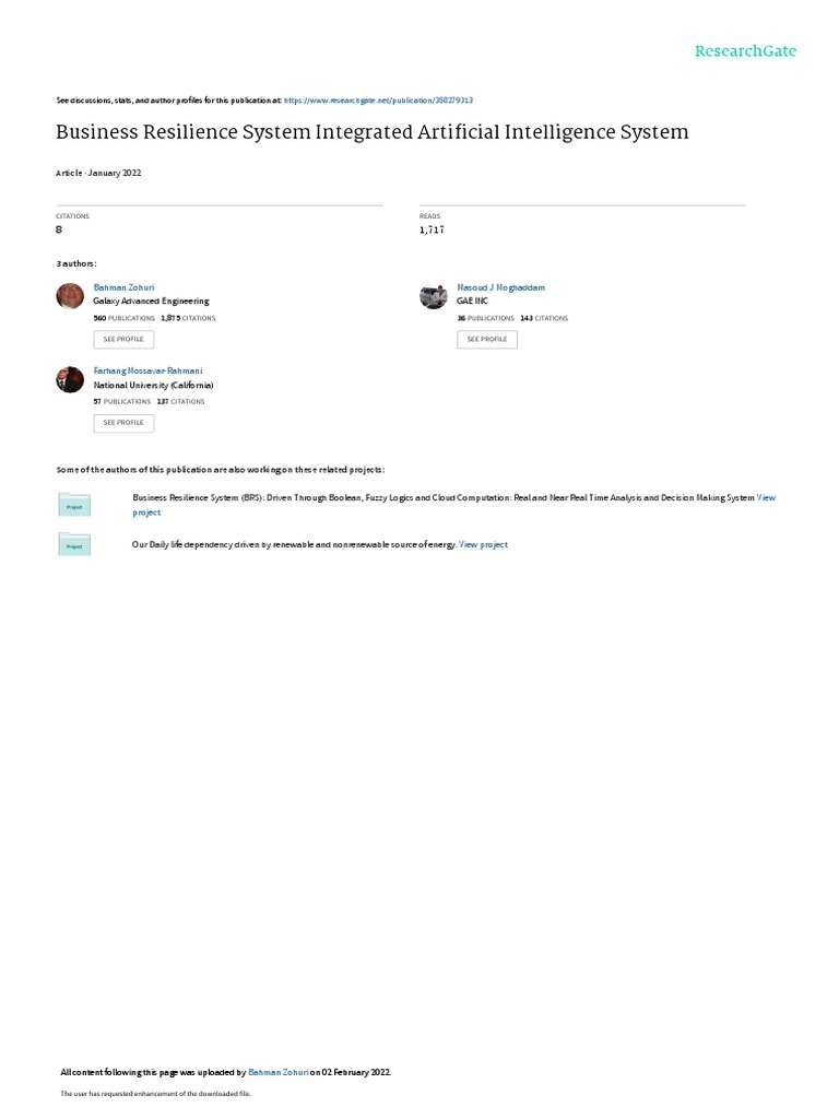 Business Resilience System Integrated Artificial Intelligence System