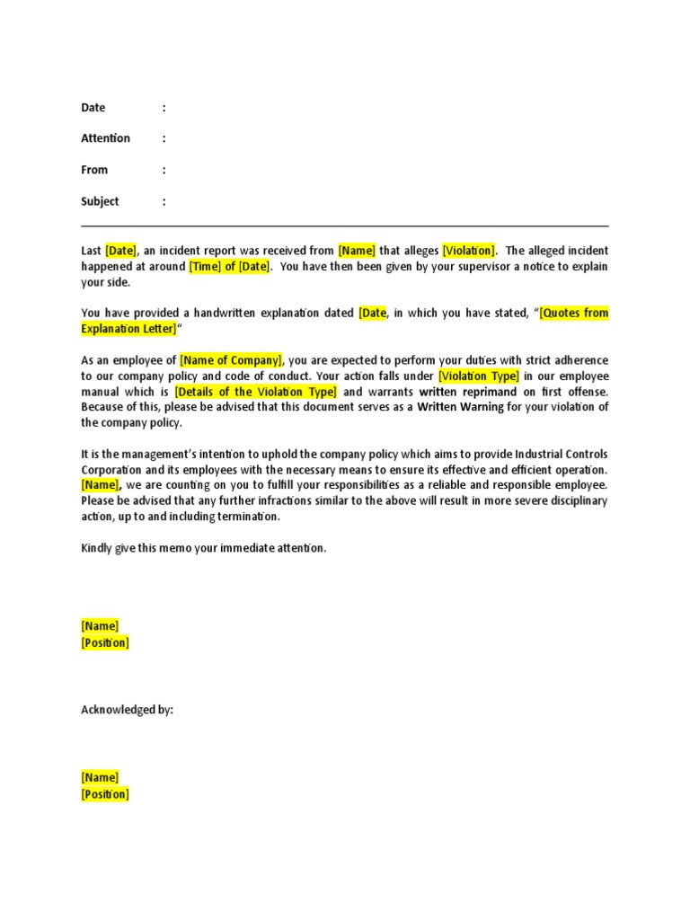 HR Template - Written Warning | PDF