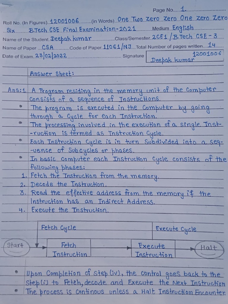 Instruction Cycle in Computer System Architecture - CSE | PDF | Digital ...