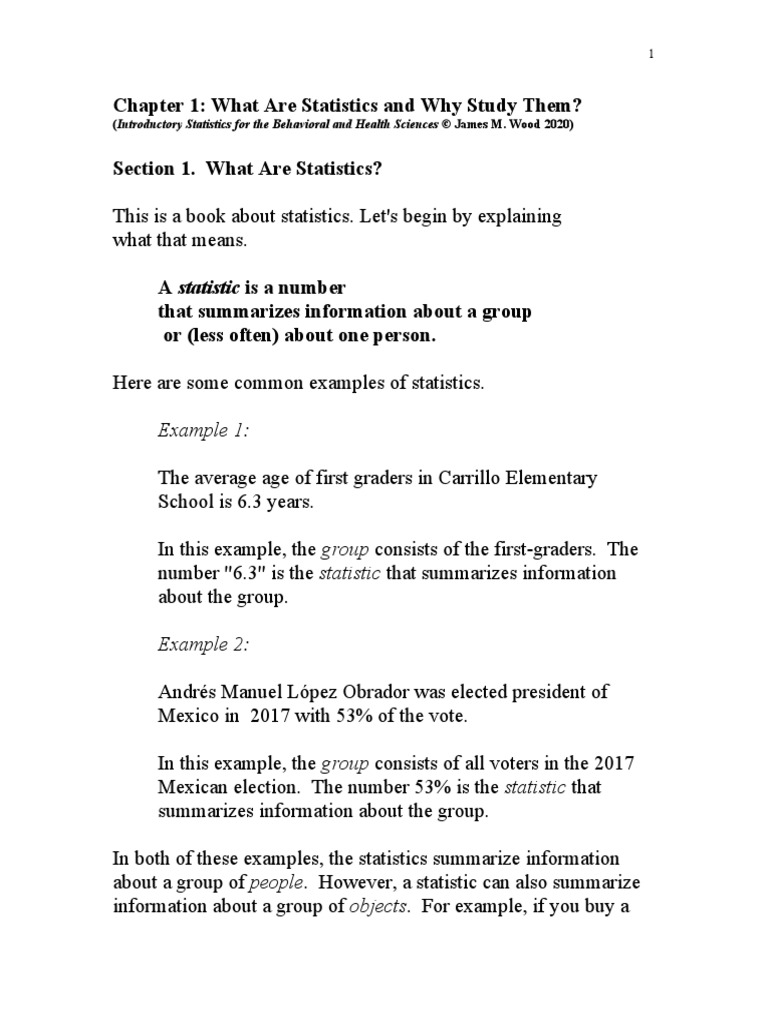Chapter 1. What Are Statistics and Why Study Them | PDF | Lecture ...