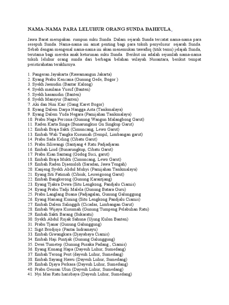 Nama Leluhur Sunda Baheula | PDF | Agama & Spiritualitas