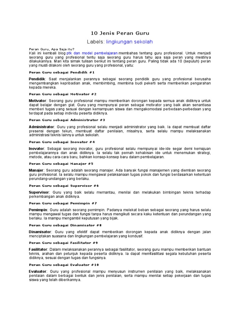 10 Jenis Peran Guru | PDF | Karier & Perkembangan
