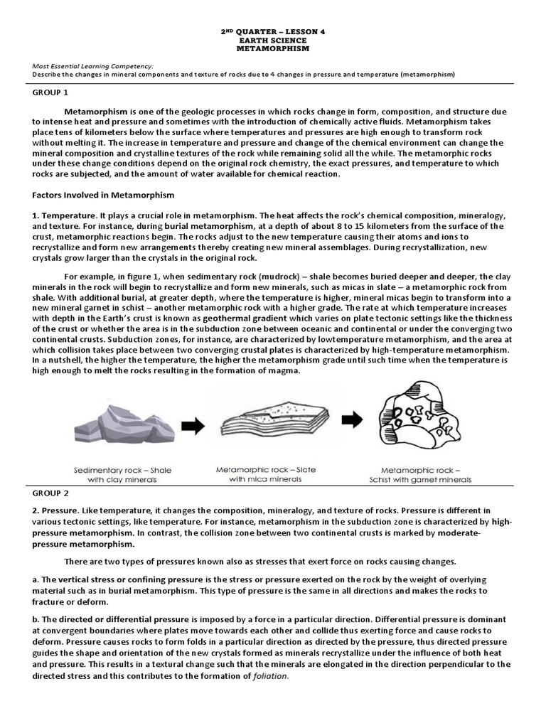 LESSON 4 Metamorphism | Download Free PDF | Rock (Geology) | Minerals