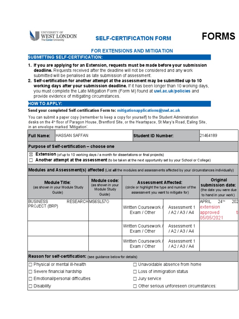 Forms: Self-Certification Form | PDF | Motivation | Motivational