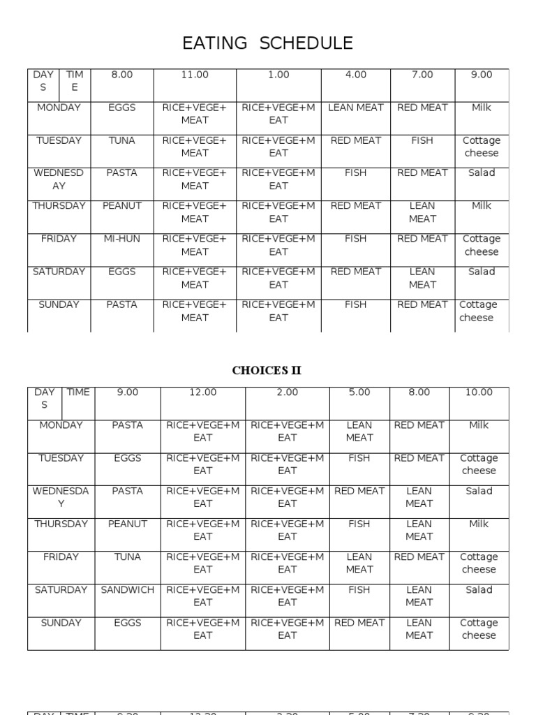 Weekly Meal and Workout Schedule | PDF | Sports & Recreation | Wellness