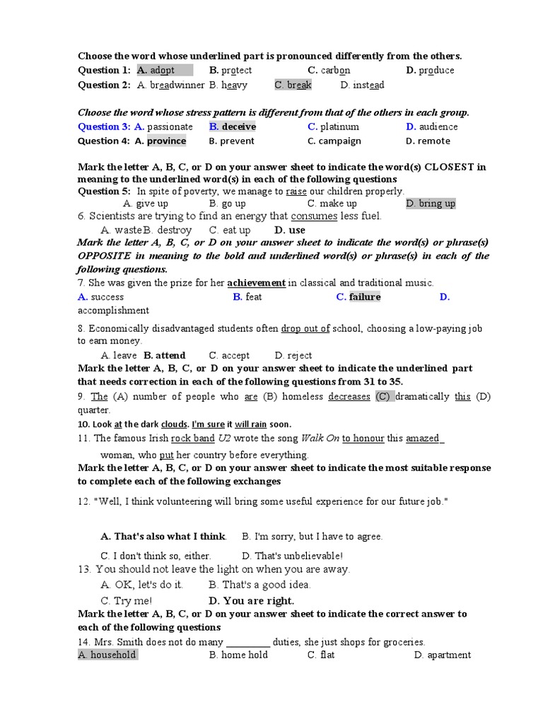 Ban Goc de Thi HK ANh 10 HK 1 2021-2022 | PDF | Hygiene | Child Development