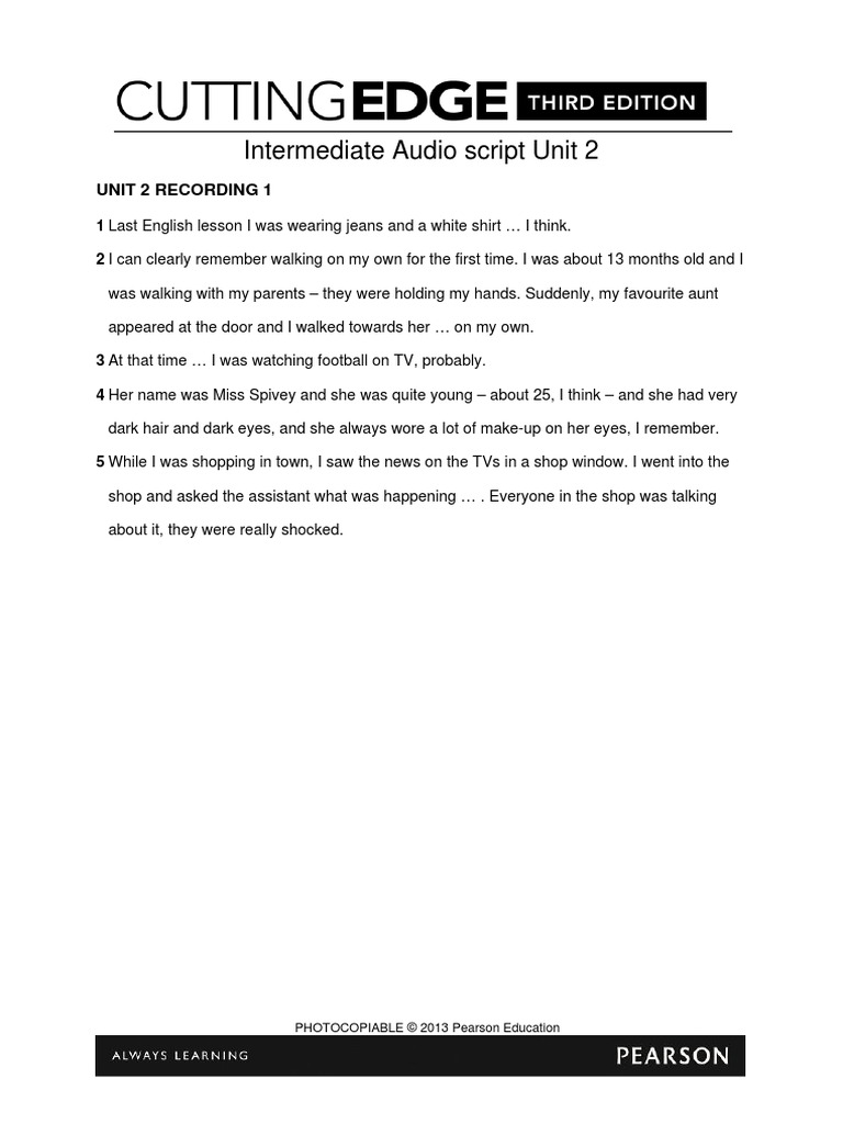 Intermediate Audio Script Unit 2 | PDF