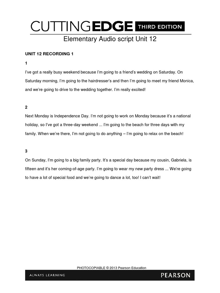Elementary Audio Script Unit 12 | PDF