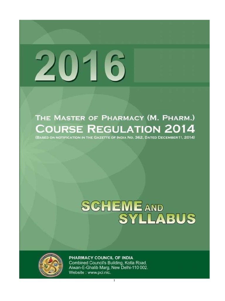 M.pharm PCI Syllabus JNTUK MPH R18 Regulations From The Academic Year ...