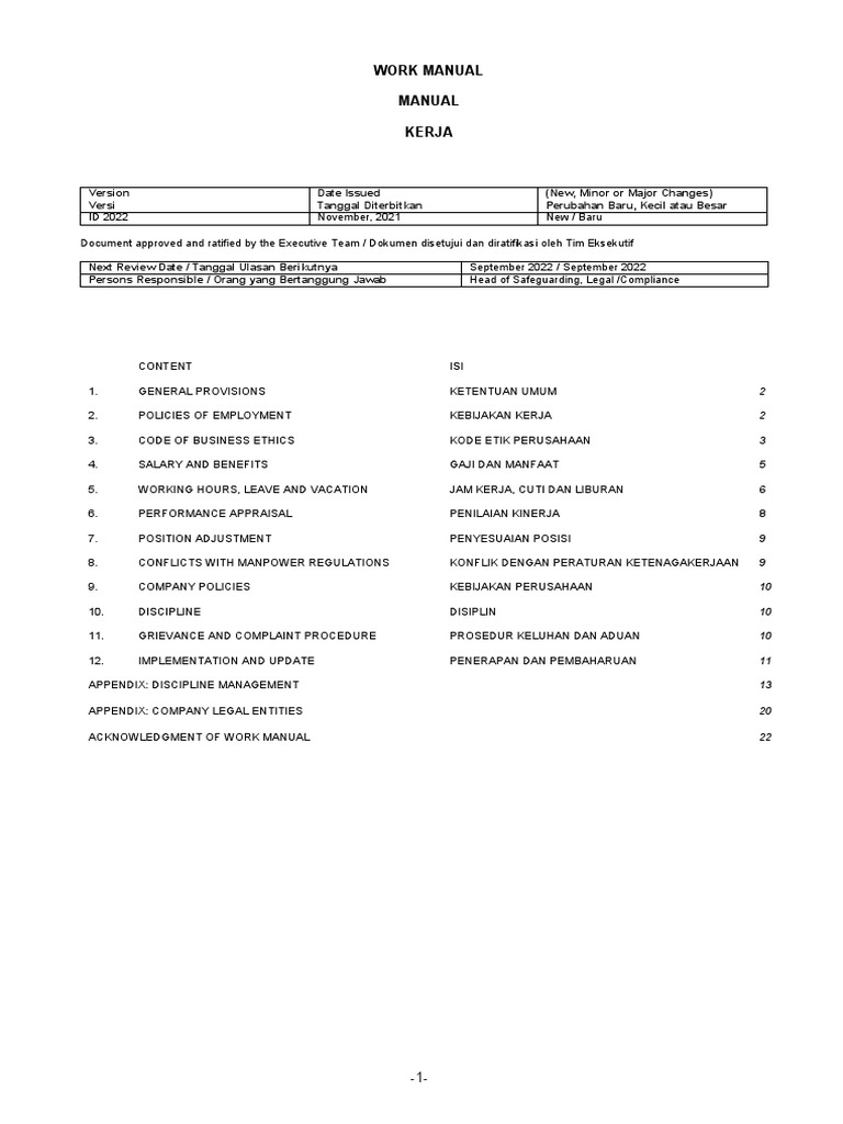 Work Manual | PDF