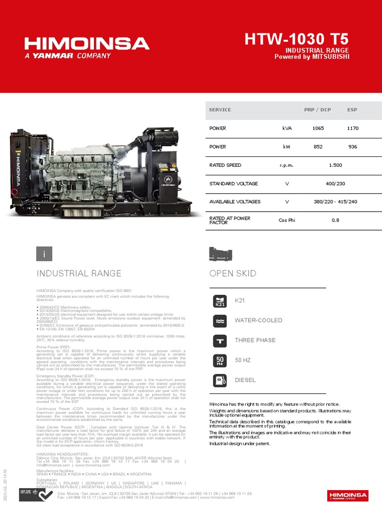 HTW 1030 T5 (MITSUBISHI S12H PTA) (Open Skid K21) (MECC ALTE) (Data ...