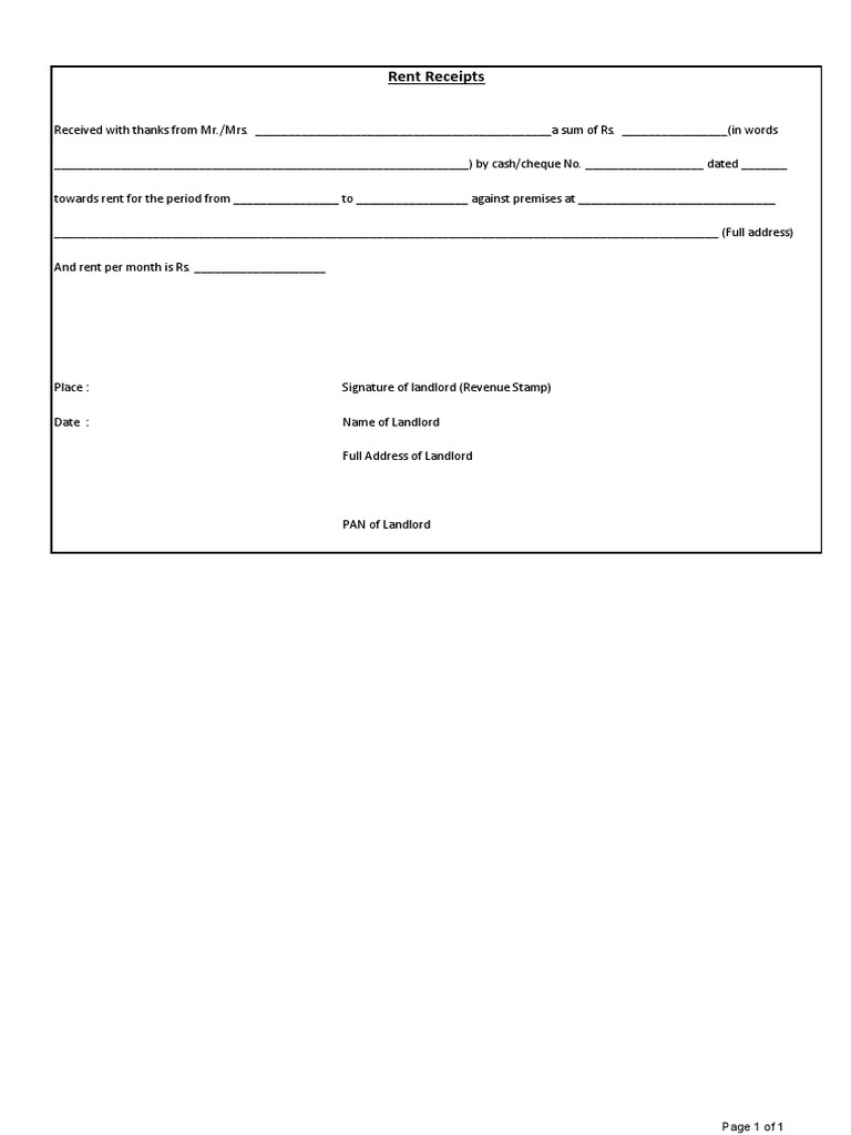 Rent Receipt Format | PDF