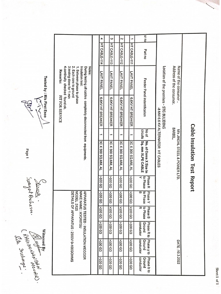 Megger Tests Reports | PDF