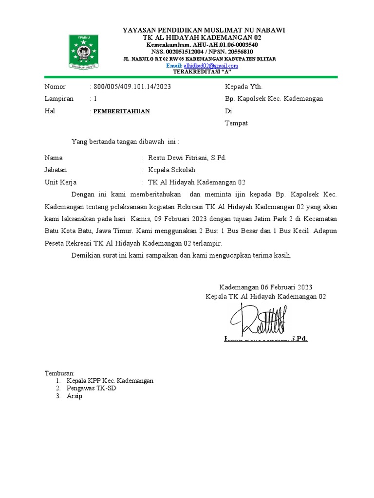 Surat Ijin Rekreasi 2023 | PDF