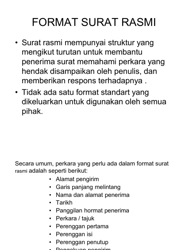 Contoh Format Surat Rasmi Melayu | PDF | Kajian Bahasa Asing