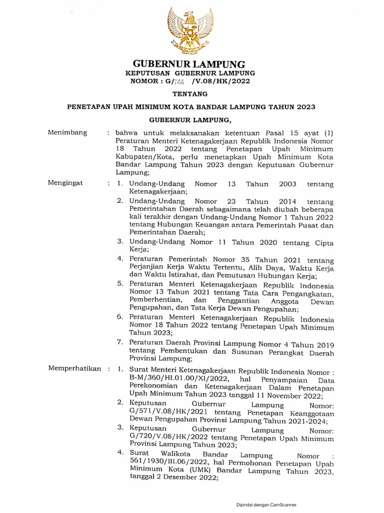 Bandar Lampung - UMK 2023 | PDF