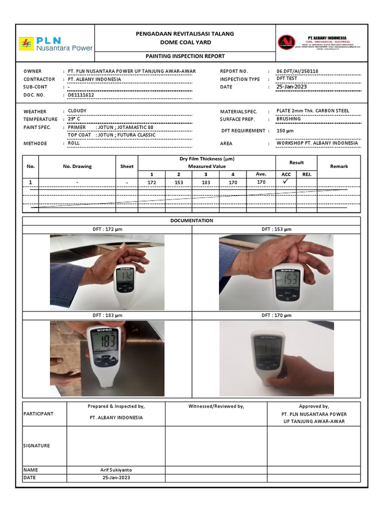 Painting Inspection Report - Perbaikan Talang Dome - 230125 | PDF ...
