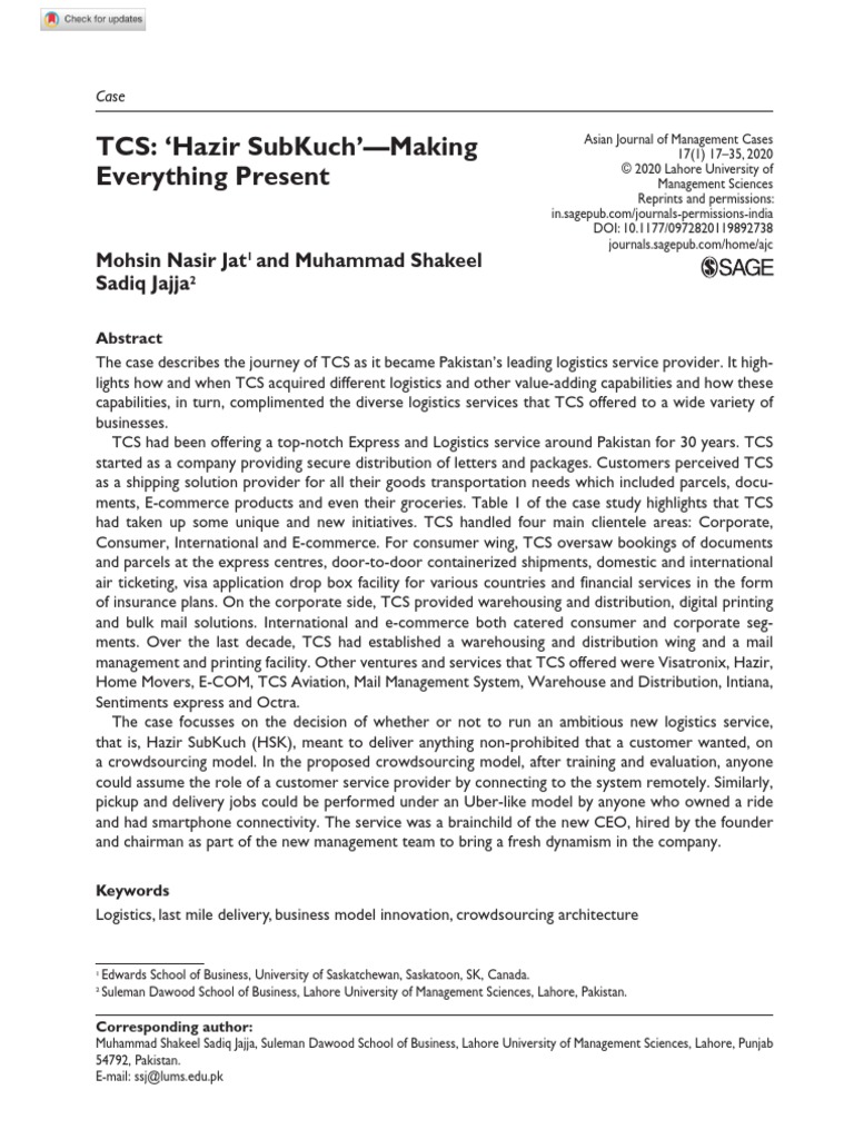 TCS Case LUMS | PDF | Warehouse | Courier TCS Case LUMS | PDF | Warehouse | Courier
