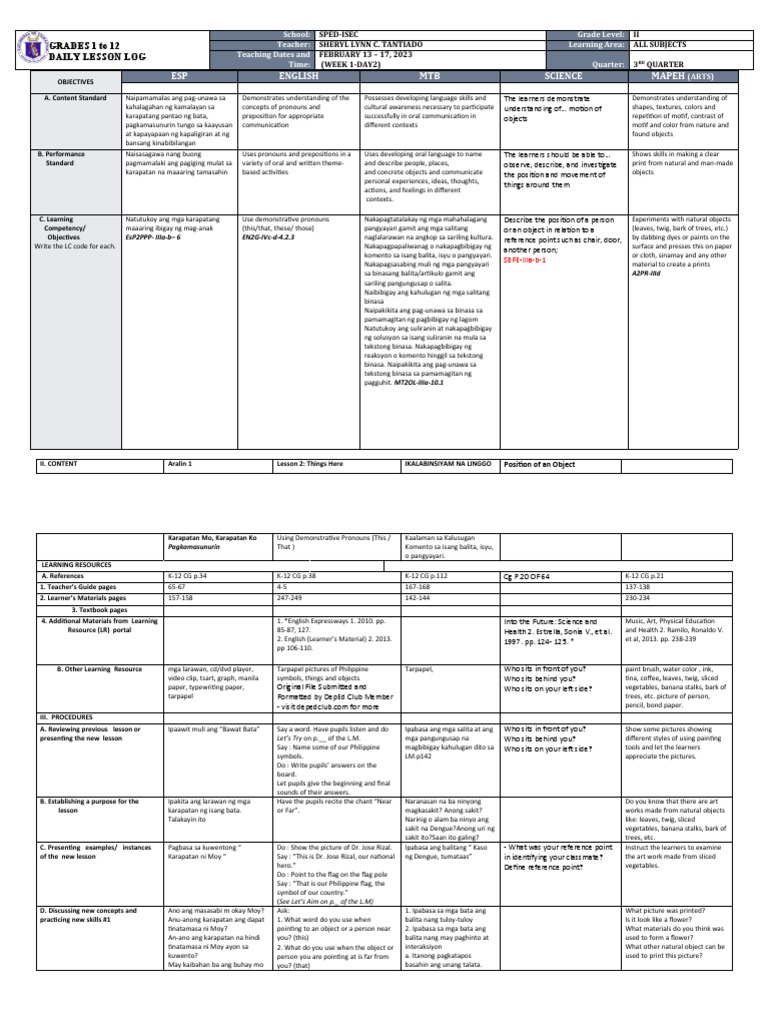 DLL - All Subjects 2 - Q3 - W1 - D2 | PDF