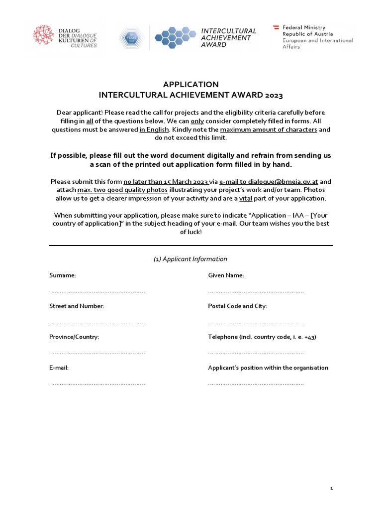 IAA 2023 Application Form | PDF | Communication