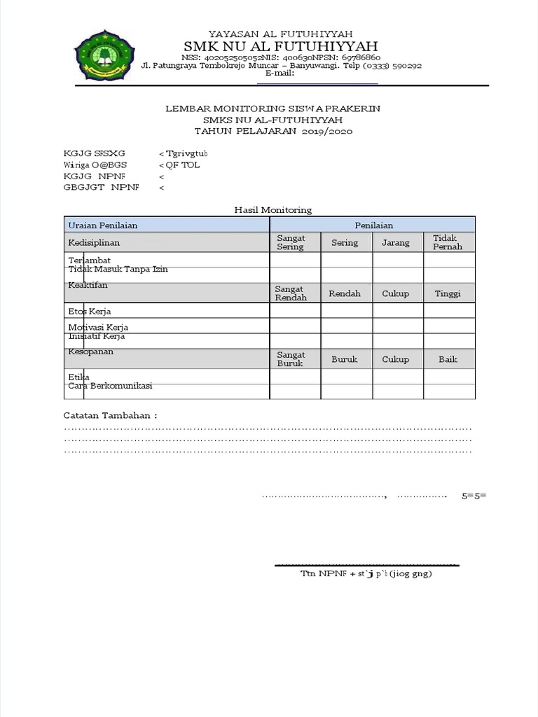 PDF Lembar Monitoring Siswa Prakerin | PDF