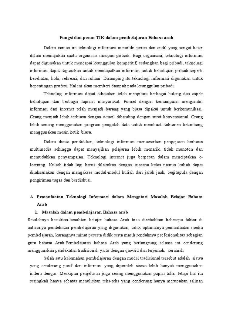 Fungsi Dan Peran TIK Dalam Pembelajaran Bahasa Arab | PDF | Karier ...