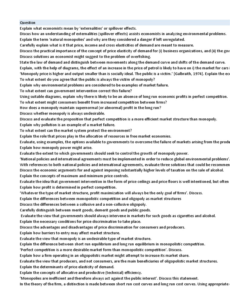 Past Paper Questions Economics Pdf Monopoly Inflation