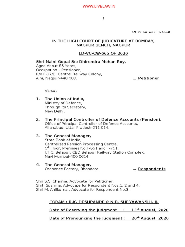 Pension Is Propert 300A Naini Gopal Vs Union of India 2020 | PDF ...