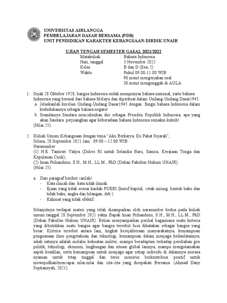 Soal Uts MK B Indsesi 2-2021 | PDF