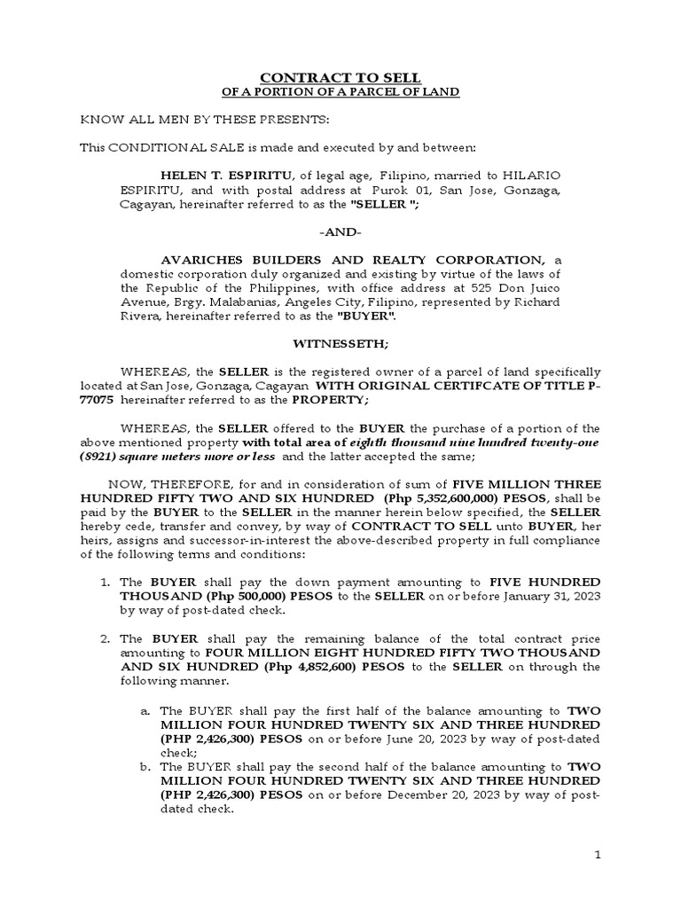 Contract To Sell Helen Cagayan | PDF | Sales | Justice