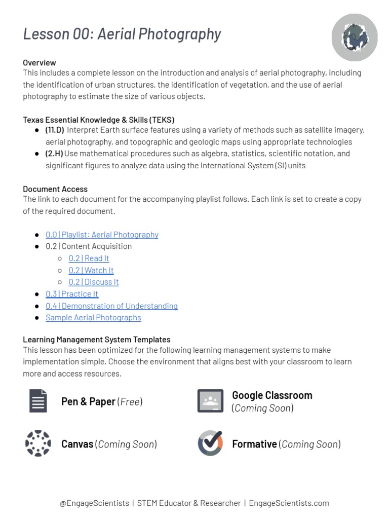 Lesson 00: Aerial Photography: Pen & Paper (Free) Google Classroom | PDF | Topography | Aerial ...