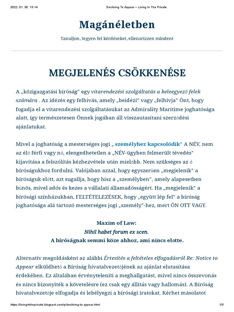 Declining To Appear - Living in The Private | PDF