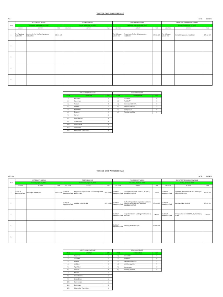 Three-Day Construction Schedule Template | PDF | Materials | Business ...