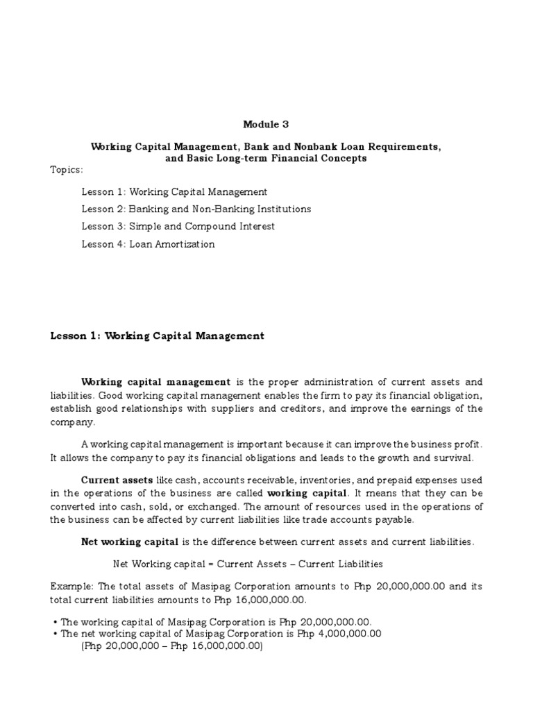 Working Capital Management Overview | PDF | Working Capital | Interest