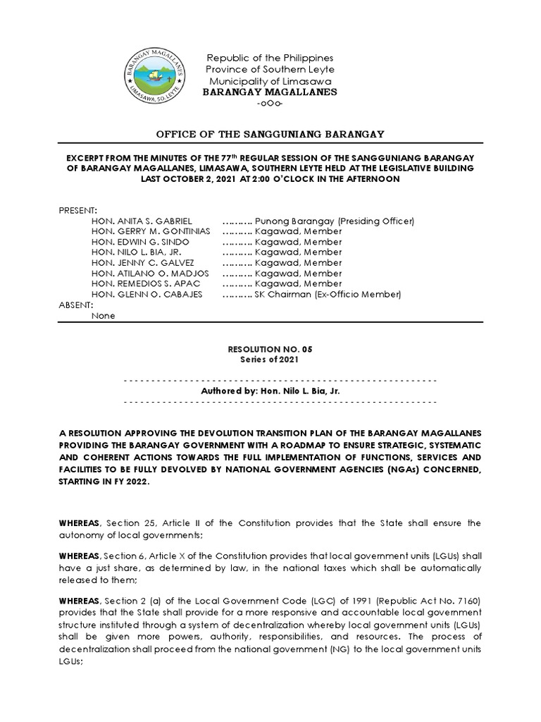 Resolution Approving The DTP | PDF | Devolution | Governance