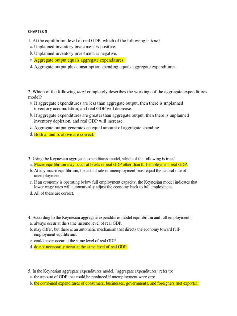 Chapter 9 Quiz | PDF | Output (Economics) | Consumption (Economics)