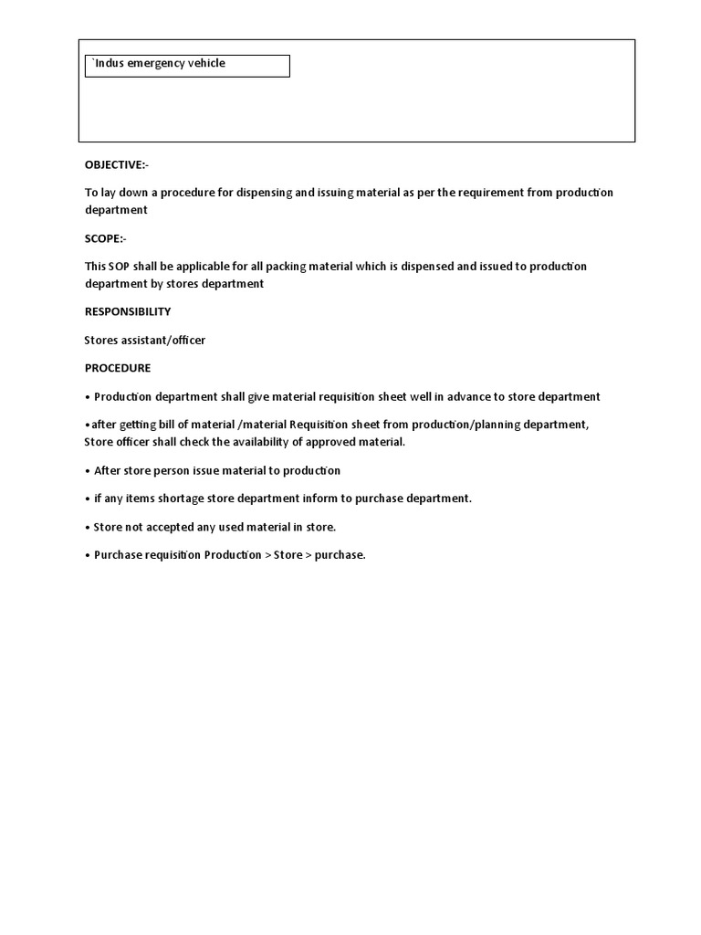 Sop For Material Issuing | PDF