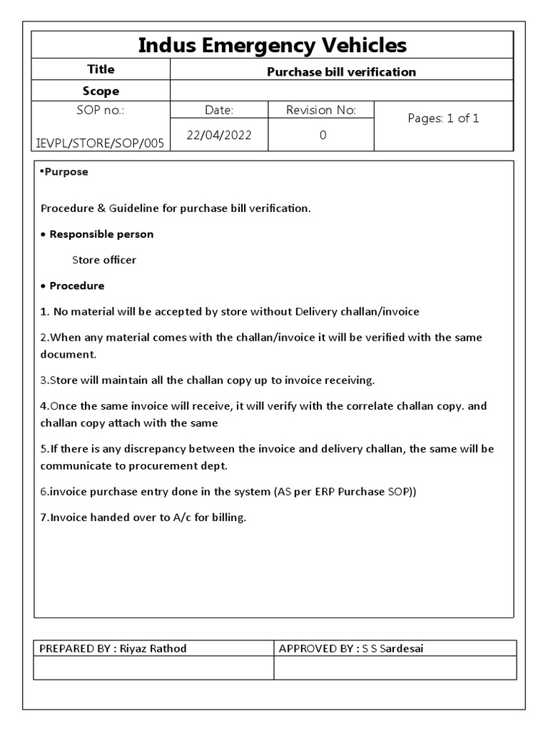 Purchase Bill Verification SOP | PDF | Business | Finance & Money ...