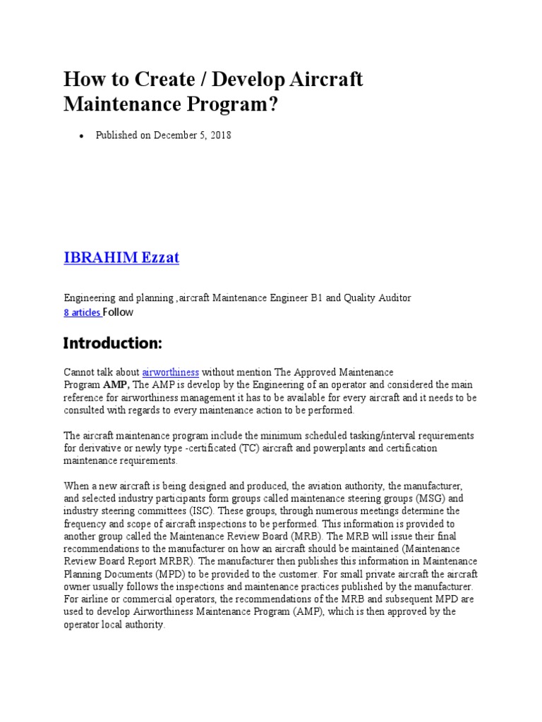How To Create / Develop Aircraft Maintenance Program?: Ibrahim Ezzat | Download Free PDF ...