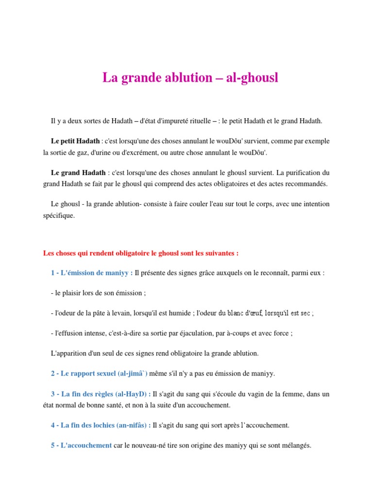 Guide Complet du Ghousl et de ses Obligations | PDF | Takbîr ...