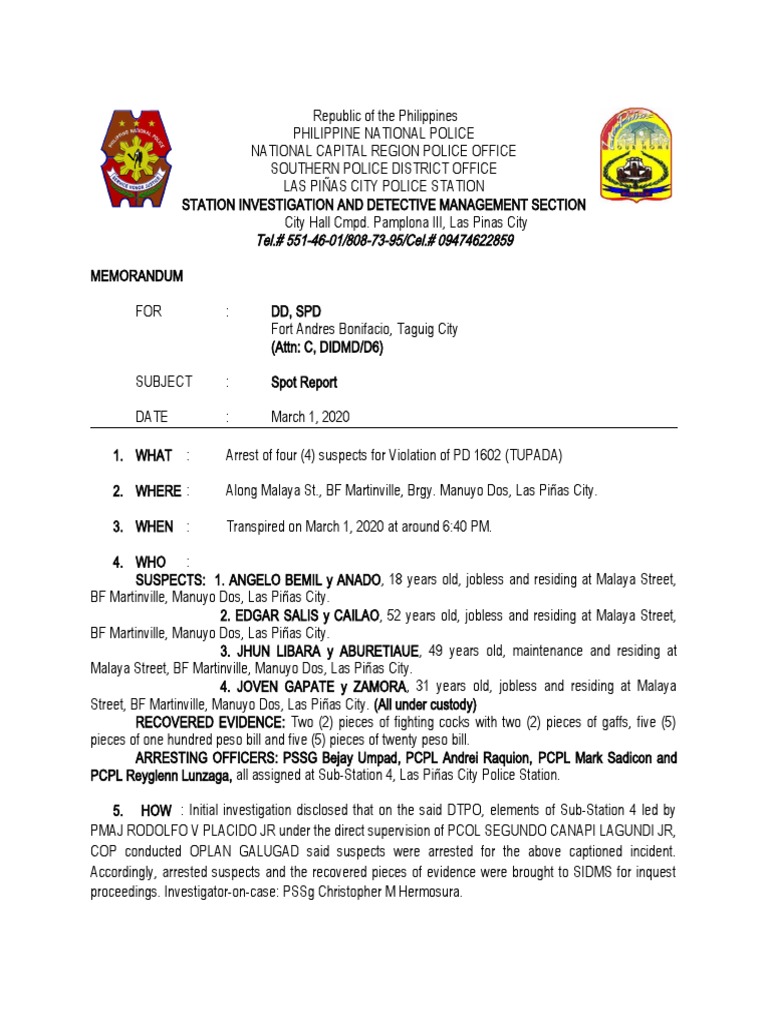 Spot Report (PD 1602) | PDF | Emergency Services | Government