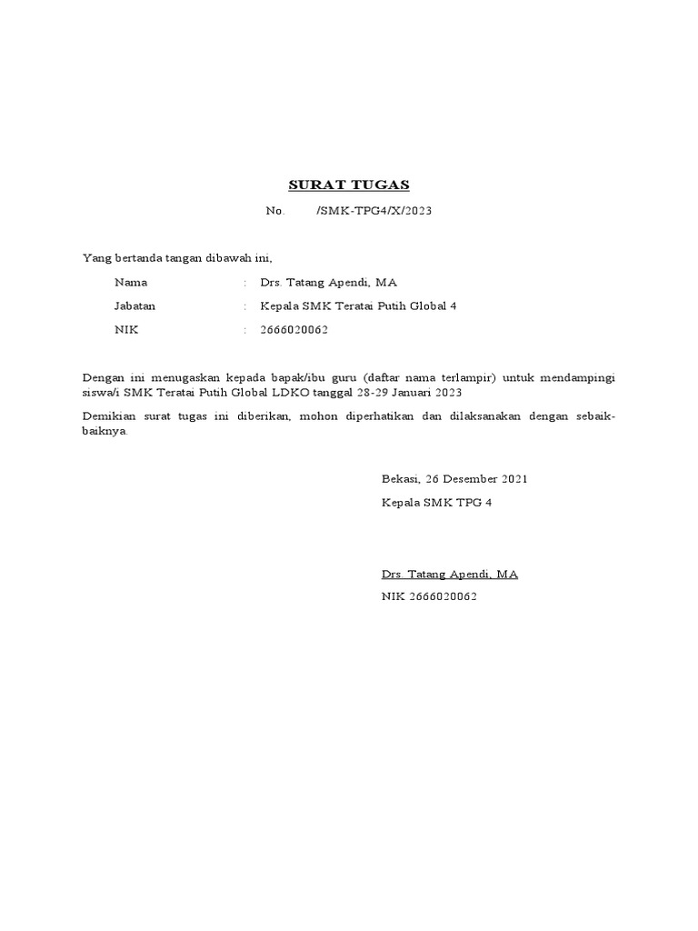 Surat Tugas Pendamping Ldko 22-23 | PDF