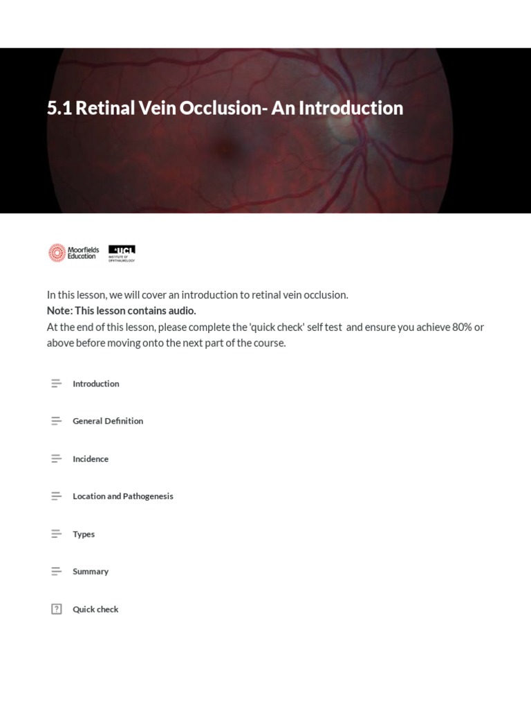 Introduction to Retinal Vein Occlusion | PDF | Ophthalmology | Retina