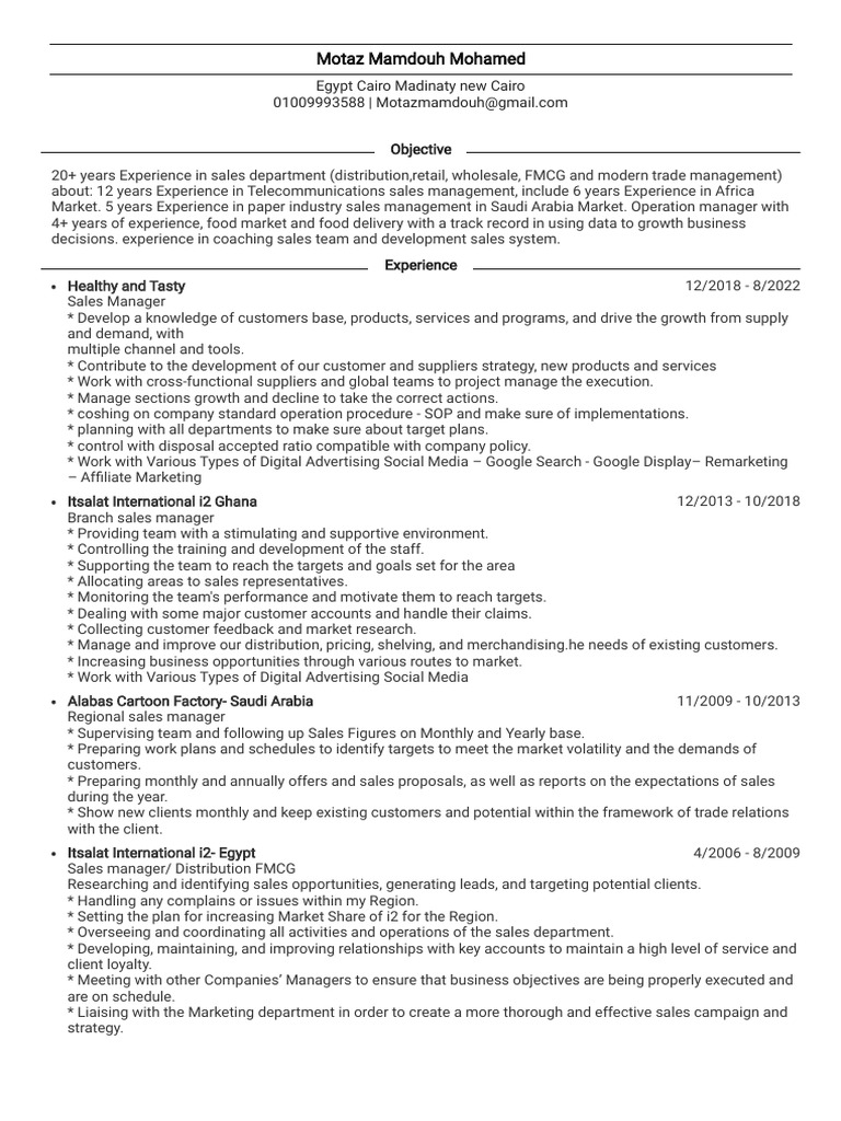 Motaz CV - Salesmanager | PDF | Sales | Marketing