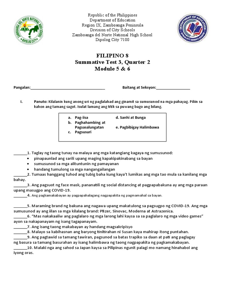 Fil8 q2 Ikatlong Lagumang Pagsusulit | PDF